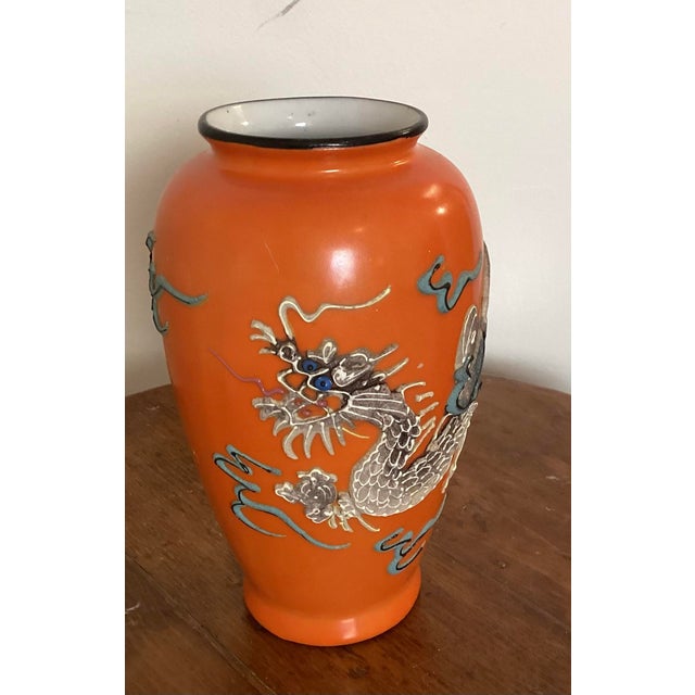 1920s 30s Japanese Porcelain Orange Moriage Dragon Vase Dragonware ...