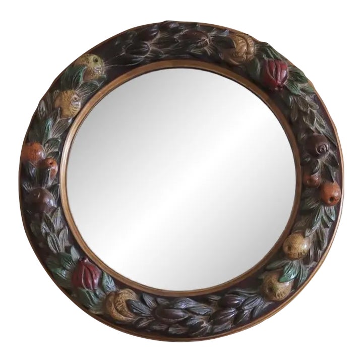 Carved Fruit Round Beveled Mirror by La Barge | Chairish