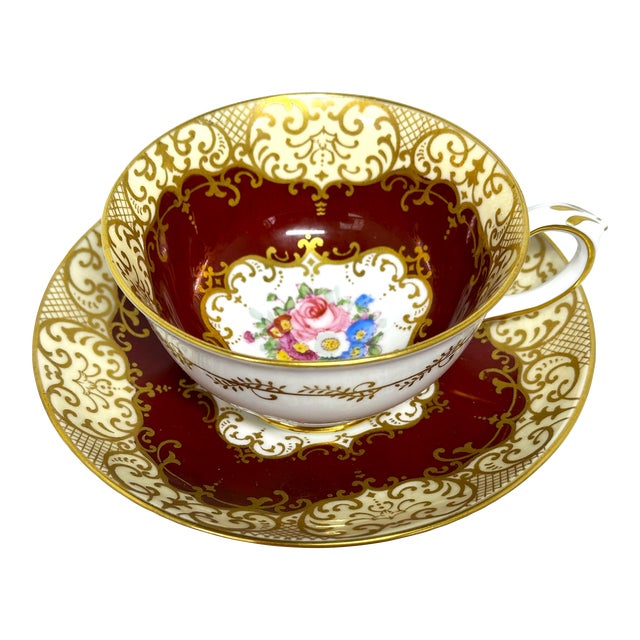 1940s Maroon and Gold With Floral Bouquet Victorian Tea Cup Set- 2 ...