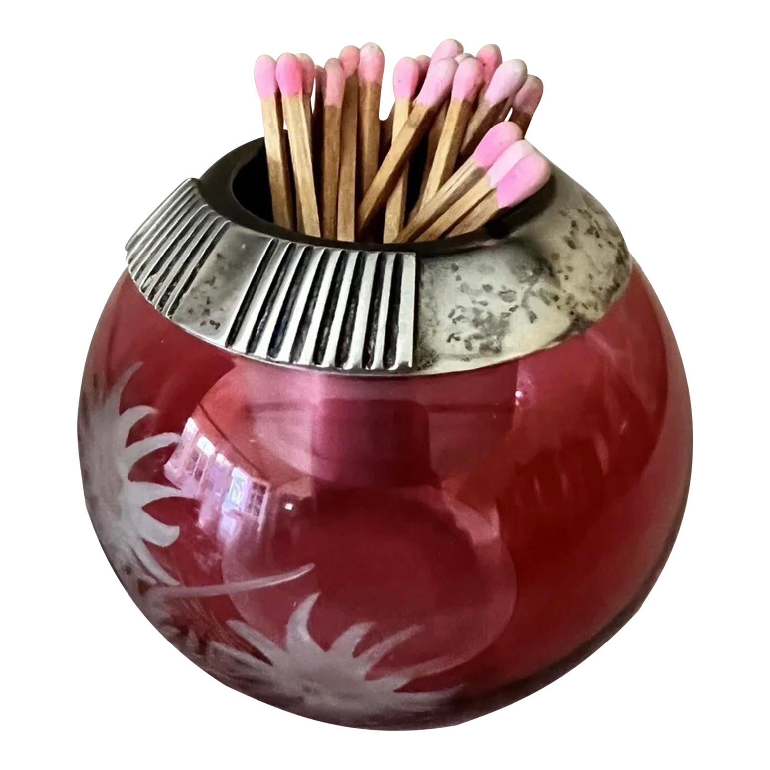 Vintage Sterling Silver and Pink Glass Match Striker | Chairish