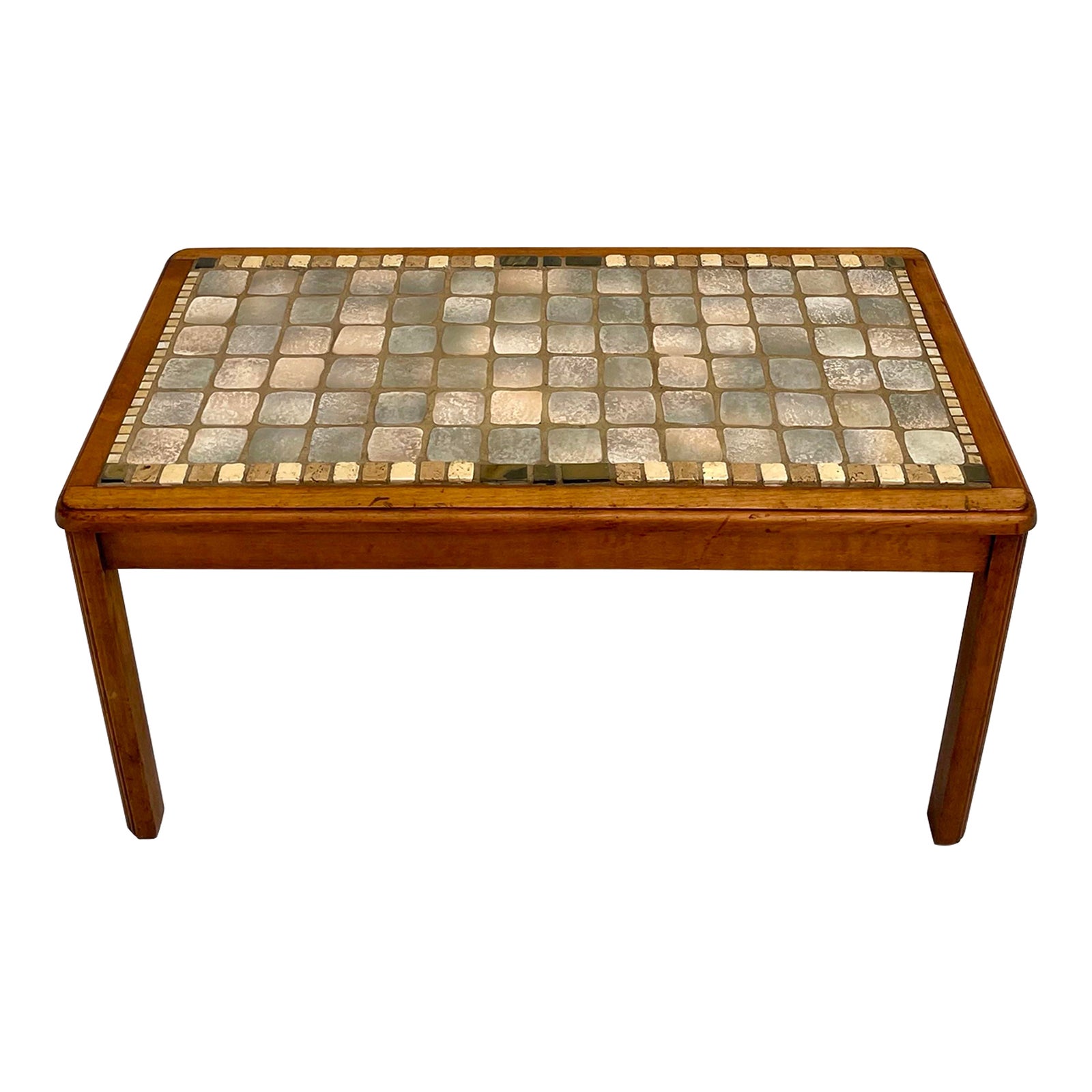 Vintage Tile Top Wood Coffee Table | Chairish