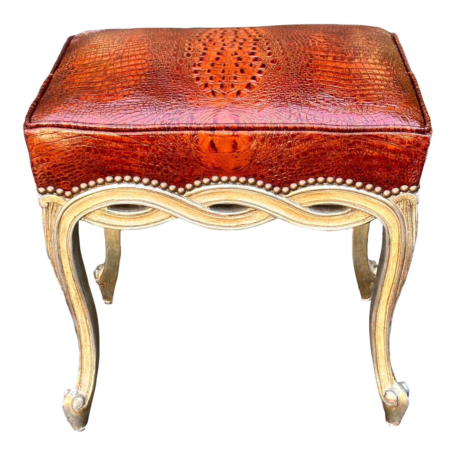 Regency Style Designer Taboret Bench W Crocodile Leather by Randy Esada ...