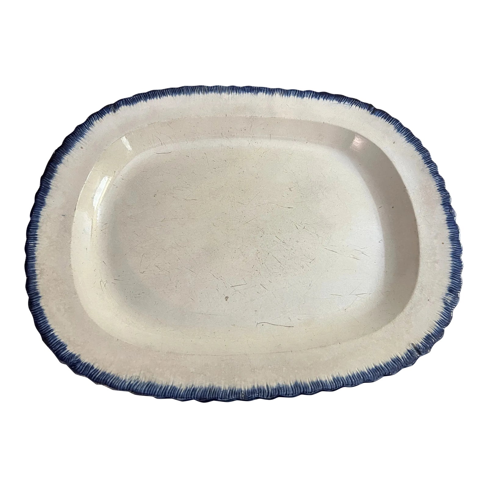 Antique Pearlware Blue Feather Edge Platter, Circa 1820’s | Chairish
