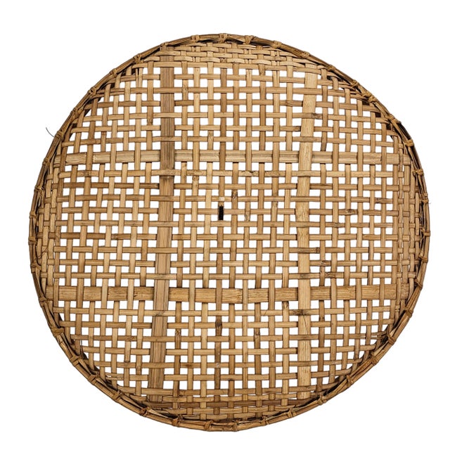 Asian Rattan Wicker Bamboo Round Basket | Chairish