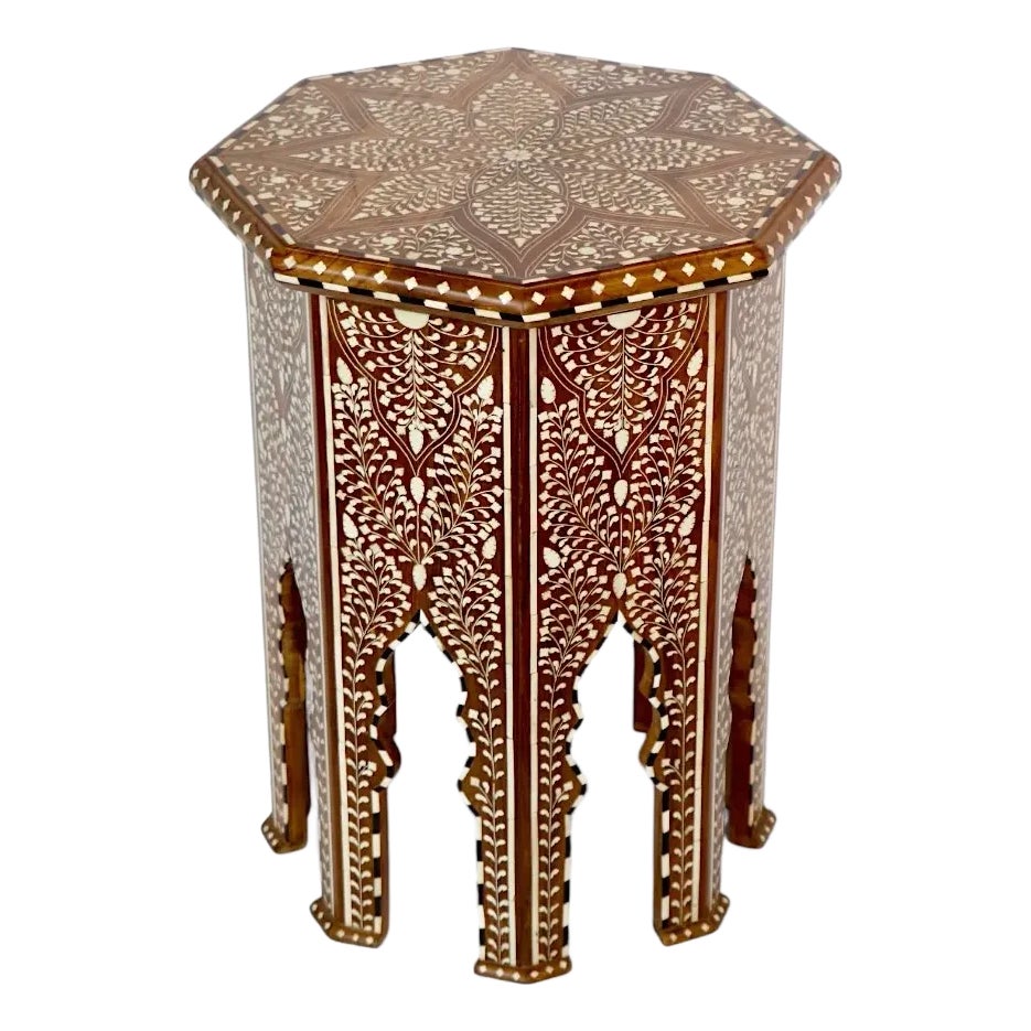 Royal Bone Inlaid Teak Wood Table | Chairish