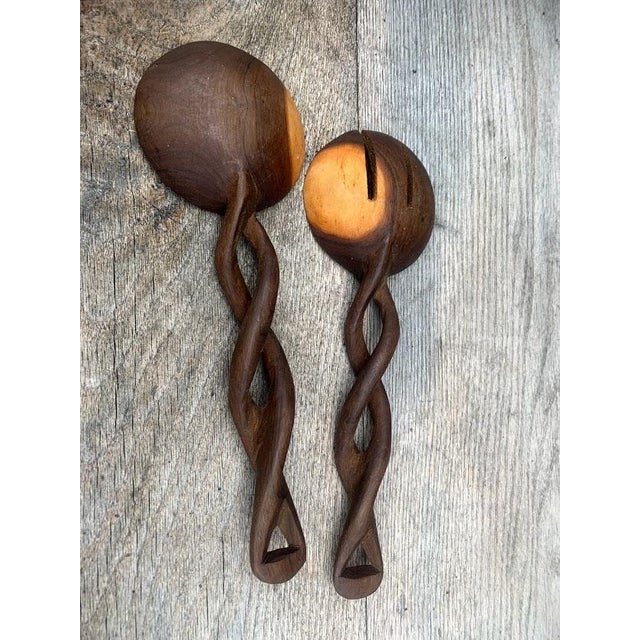 Wooden Twisted Handle Salad Spoon/Fork - Pair | Chairish