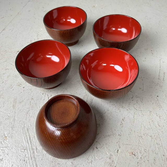 Lacquerware Rice Bowls from Aizu, Japan, 1950s, Set of 5 | Chairish