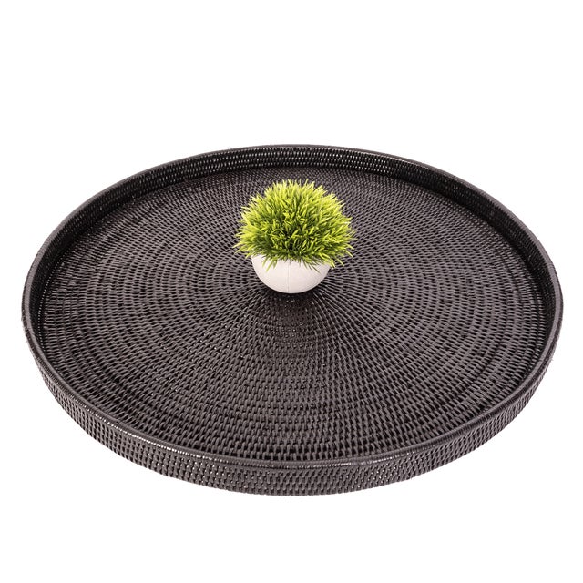 Artifacts Rattan Round Ottoman Tray | Chairish