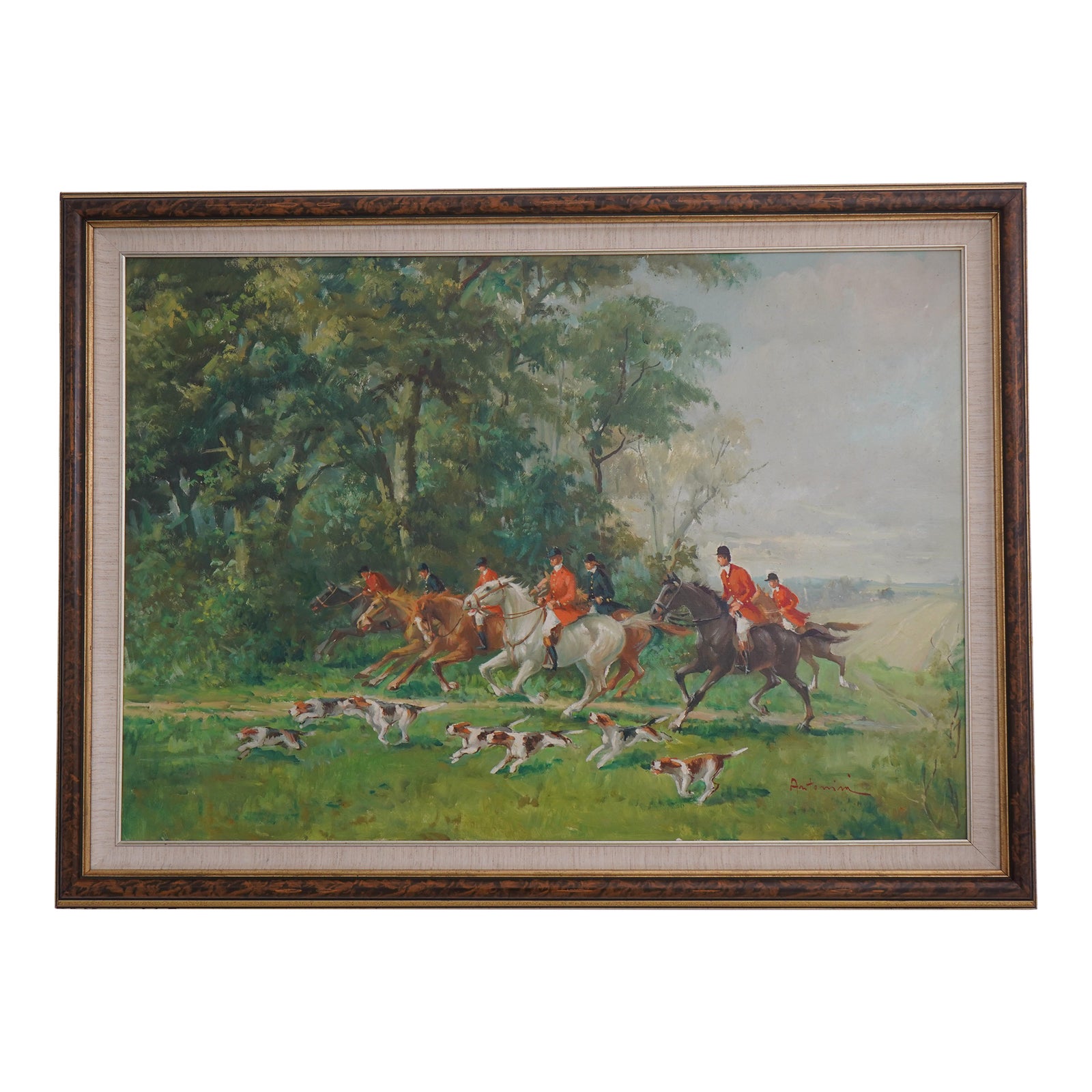 Caccia Inglese Italian Hunt Scene Oil Painting on Canvas | Chairish