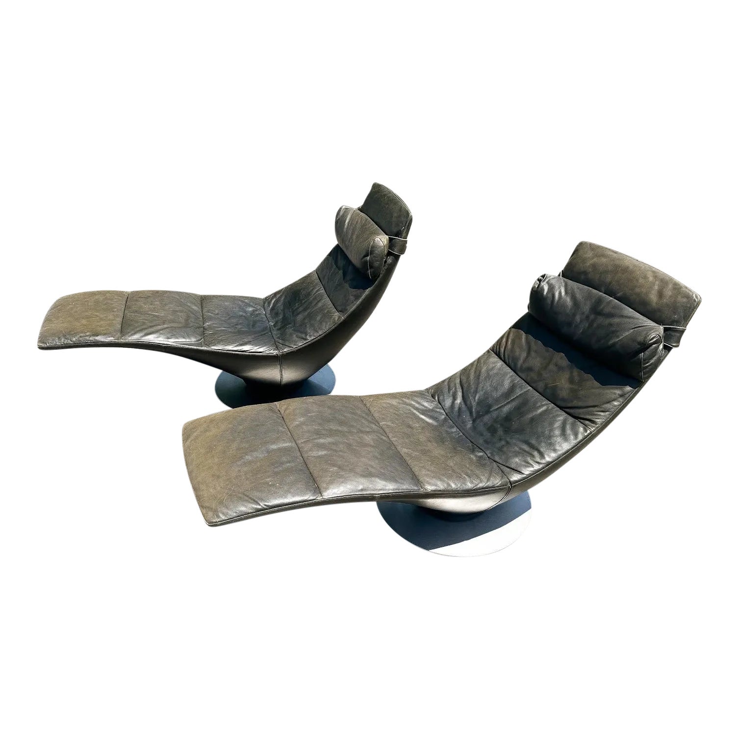 1990s Modern Natuzzi Leather Swivel Chaise Pair | Chairish