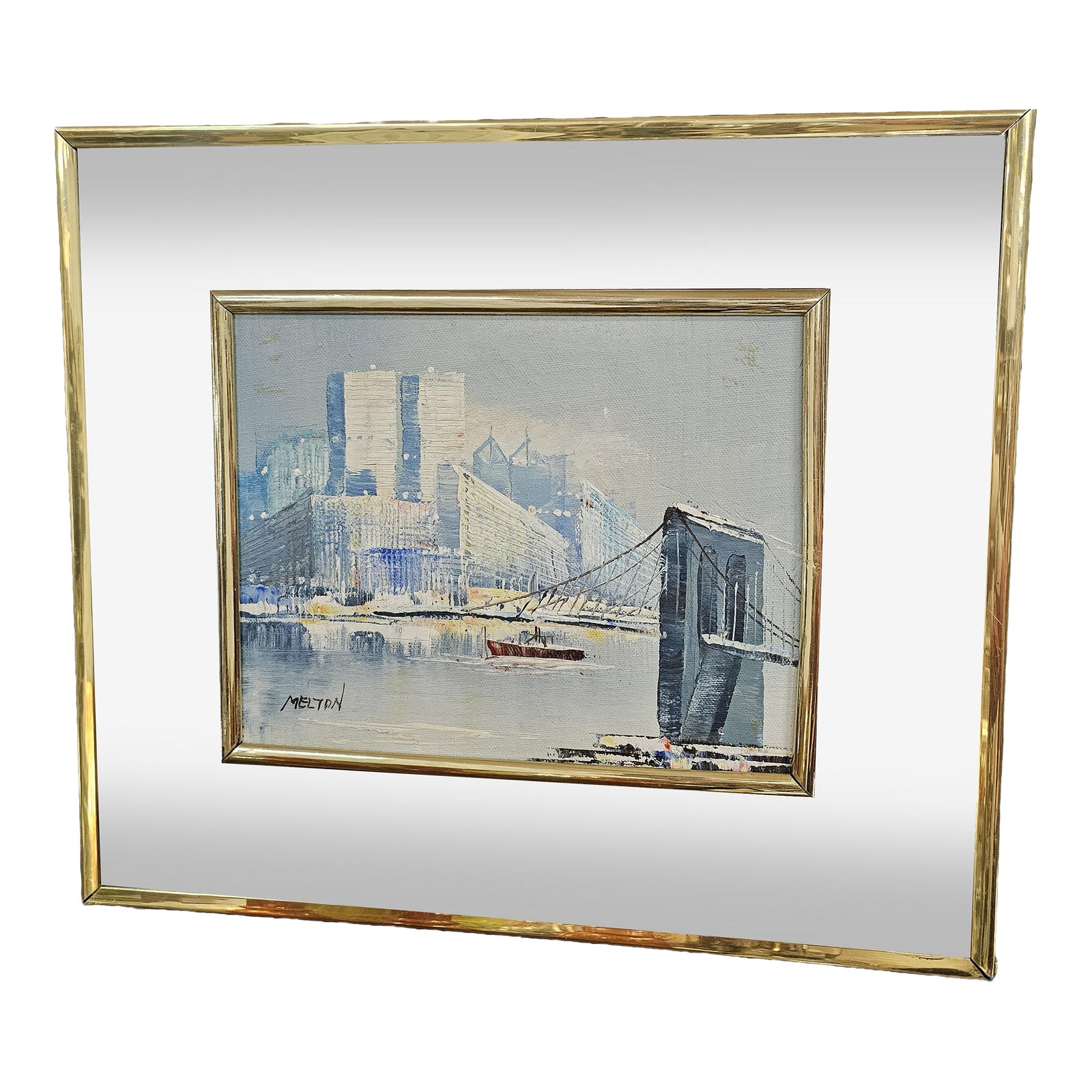 Mid Century Modern Abstract New York Cityscape Oil on Board, With ...