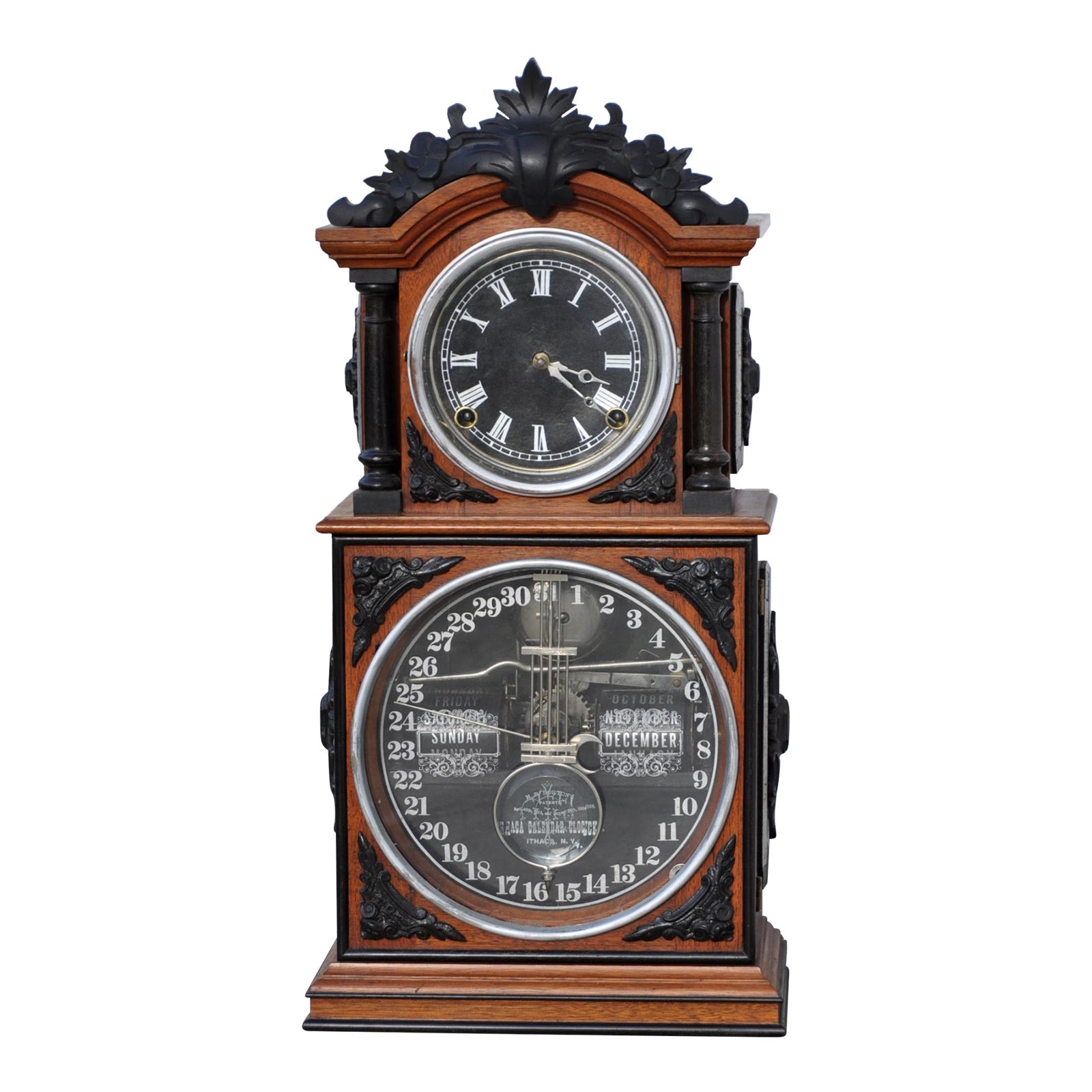 1870's Antique Ithaca No. 3-1/2 Parlor Double Dial Calendar Clock ...