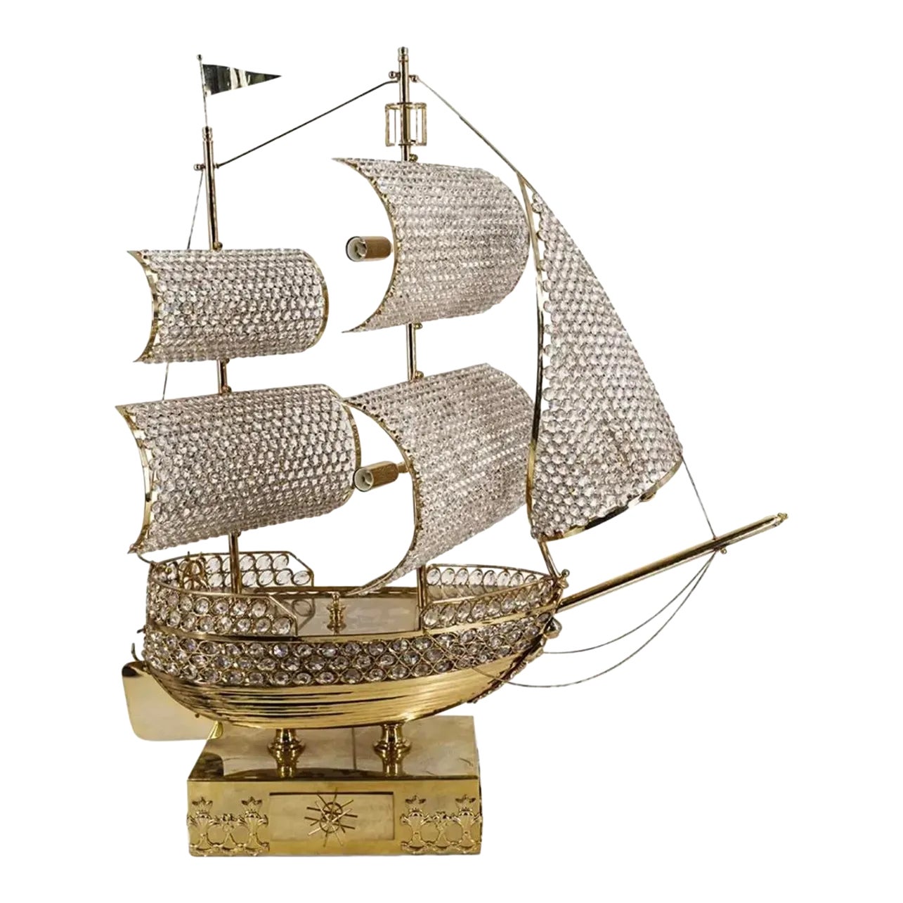 Exceptional Large French Gilt and Crystal Sailing Ship Lamp | Chairish