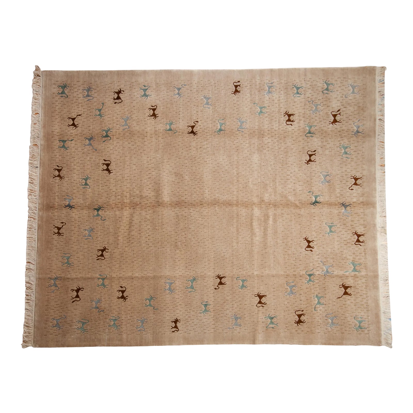 New Indian Folk Art Design Rug - 8'2" X 9'11" | Chairish