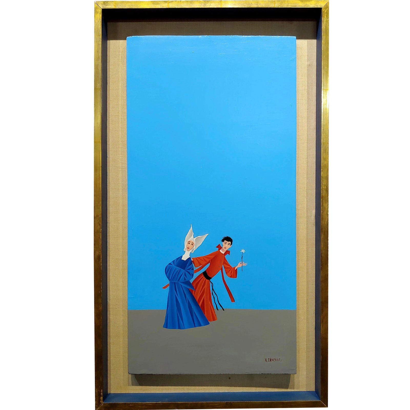 Veniero Canevari -Young Priest Flirting With a Nun-Oil Painting C.1960s ...