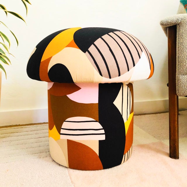 Mushroom Ottoman in Marimekko Britta Maj | Chairish