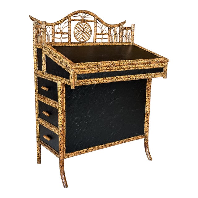 E. Murio Manila Refinished Chippendale Rattan Slant Top Desk, Aesthetic ...