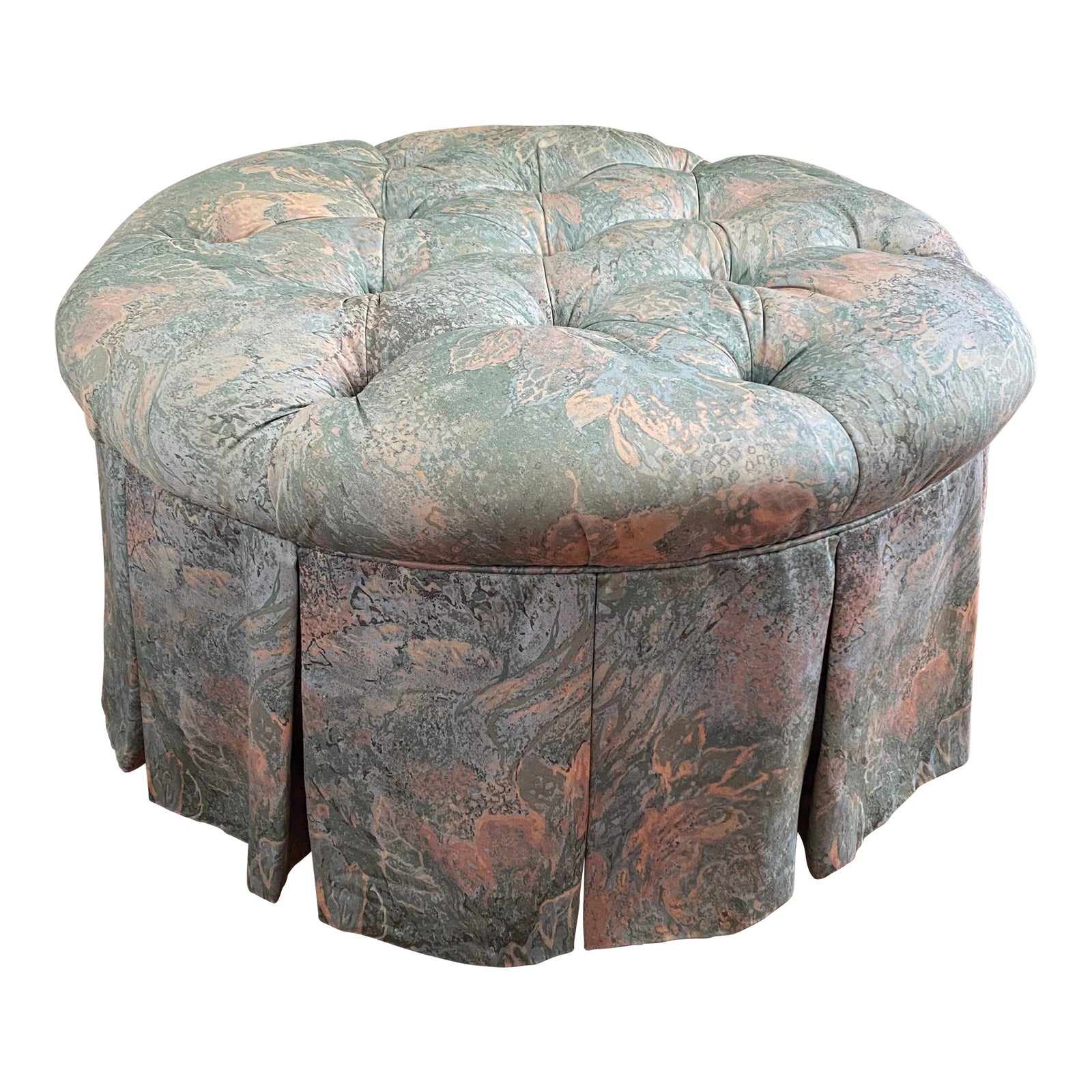 1980s Vintage Tufted Round Pastel Ottoman | Chairish