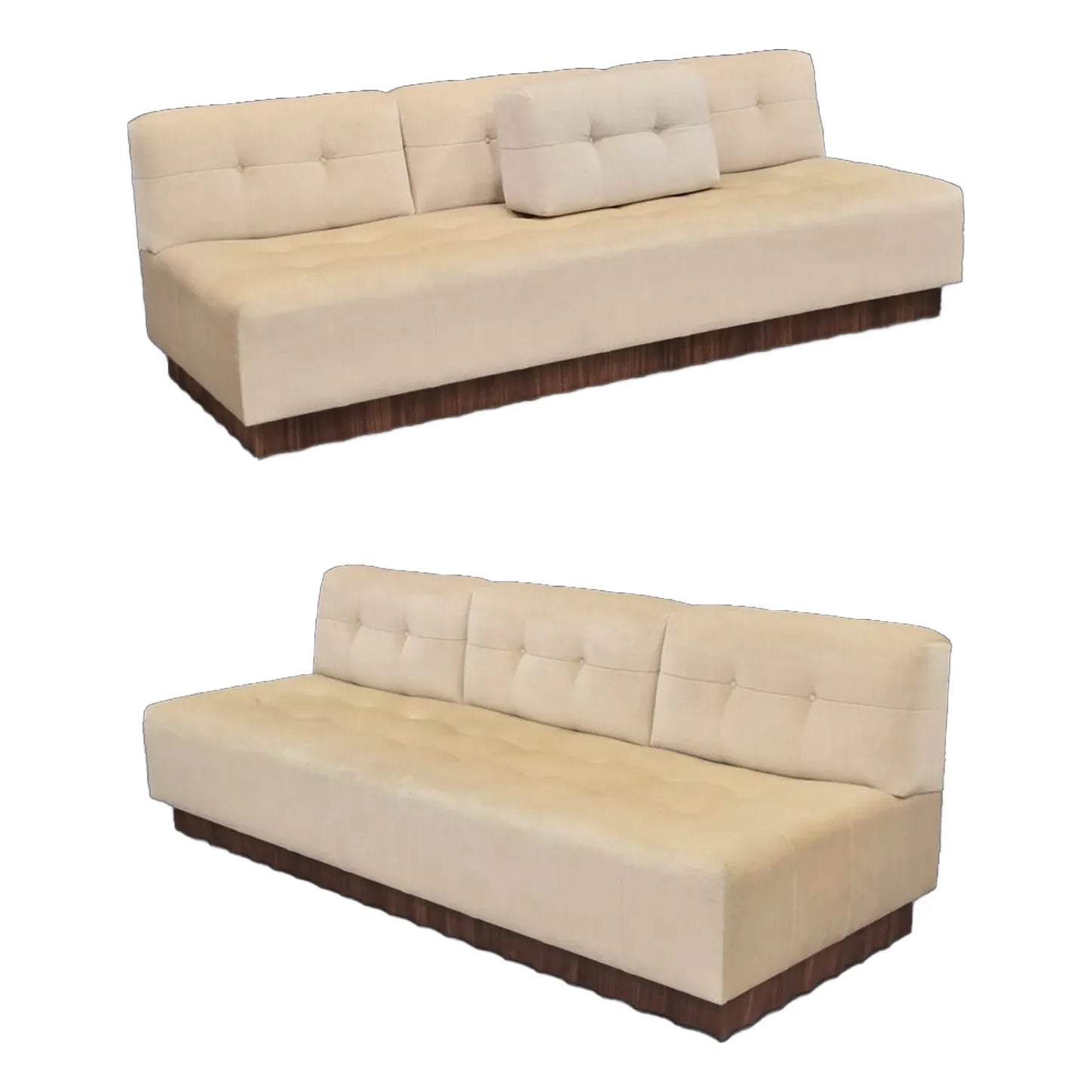 Pair of Dialogica Aphors Style Sofas With Custom Zebra Wood Bases | Chairish