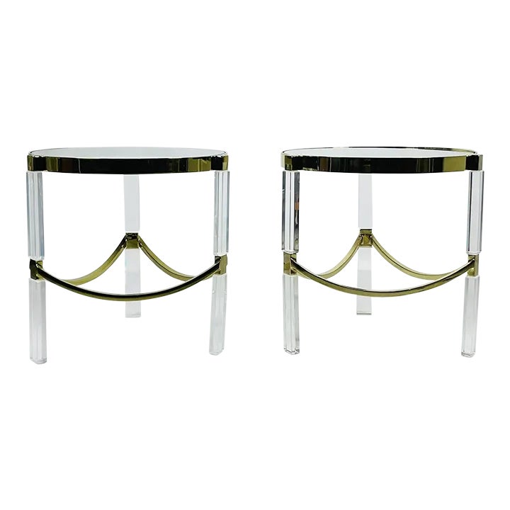 1970s Pair of Lucite & Brass Side Tables by Charles Hollis Jones ...