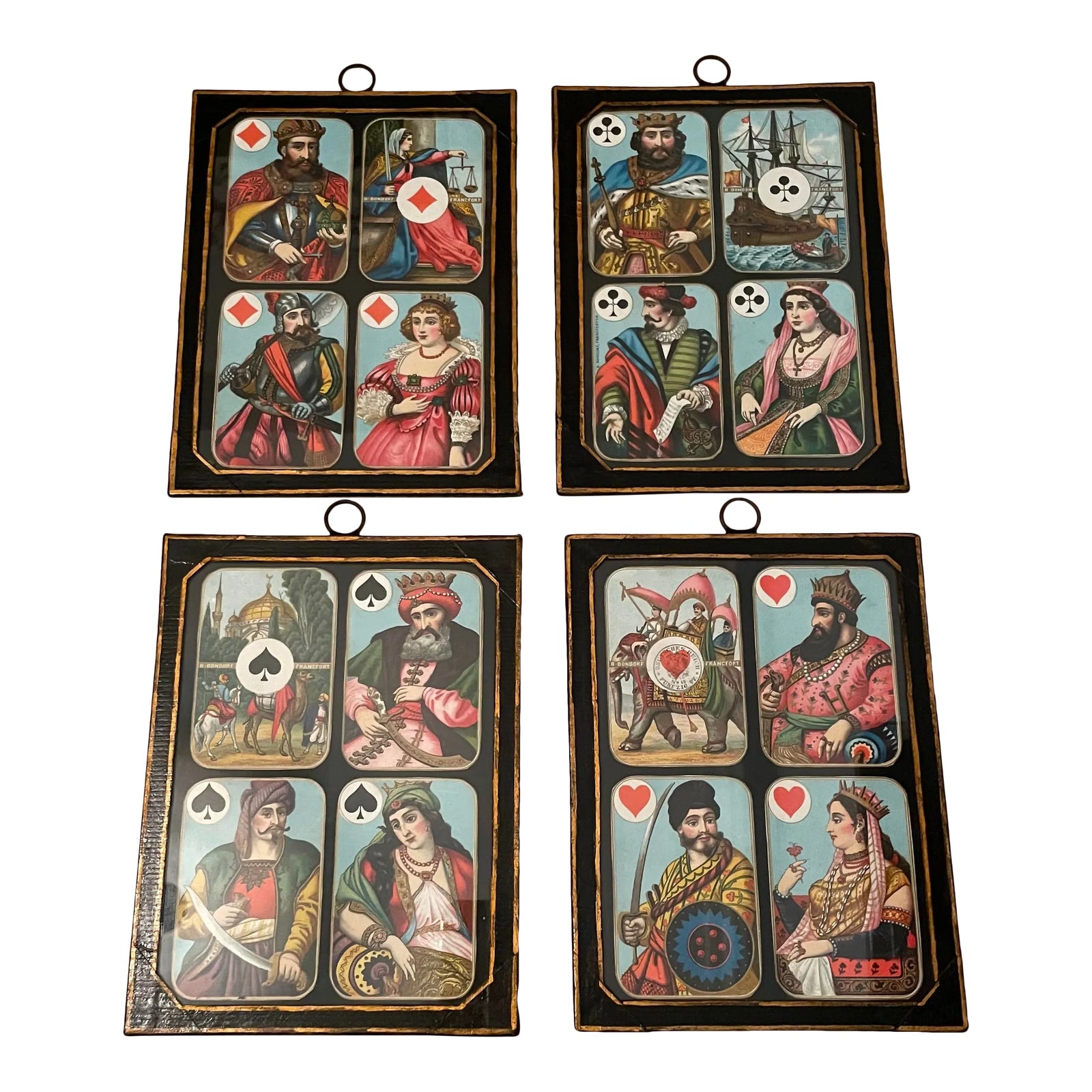 Framed Antique Late 19th Century Face Cards by Dundorf Francfort - Set ...