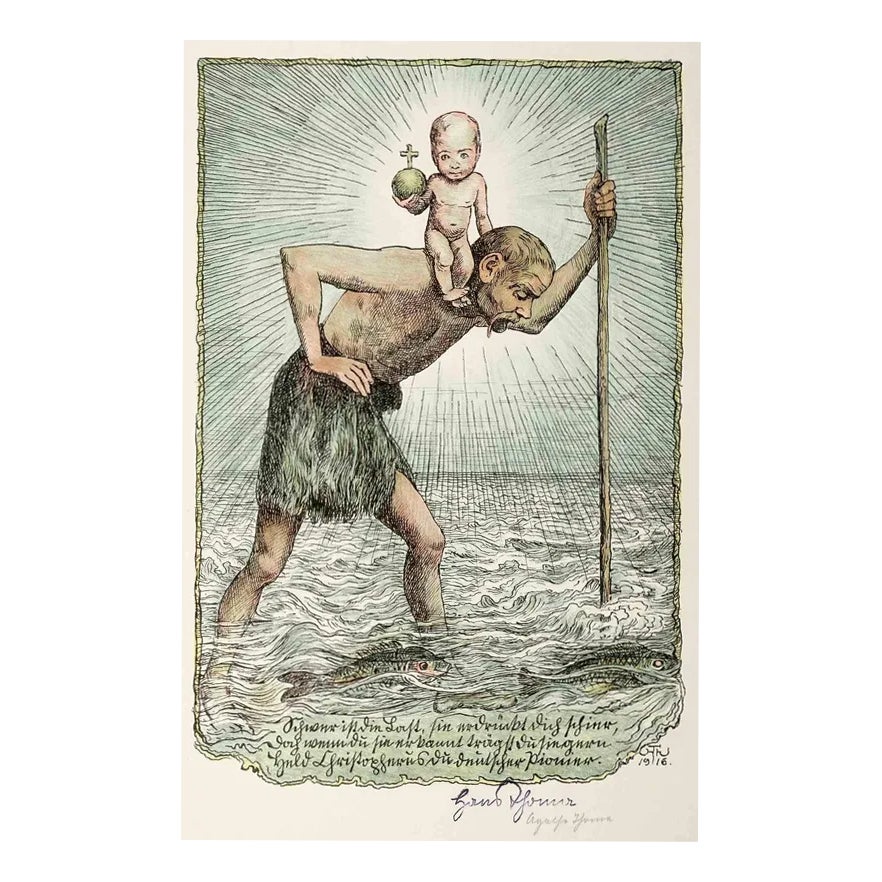 Hans Thoma 1, Christophorus II, Lithograph, 1916 | Chairish