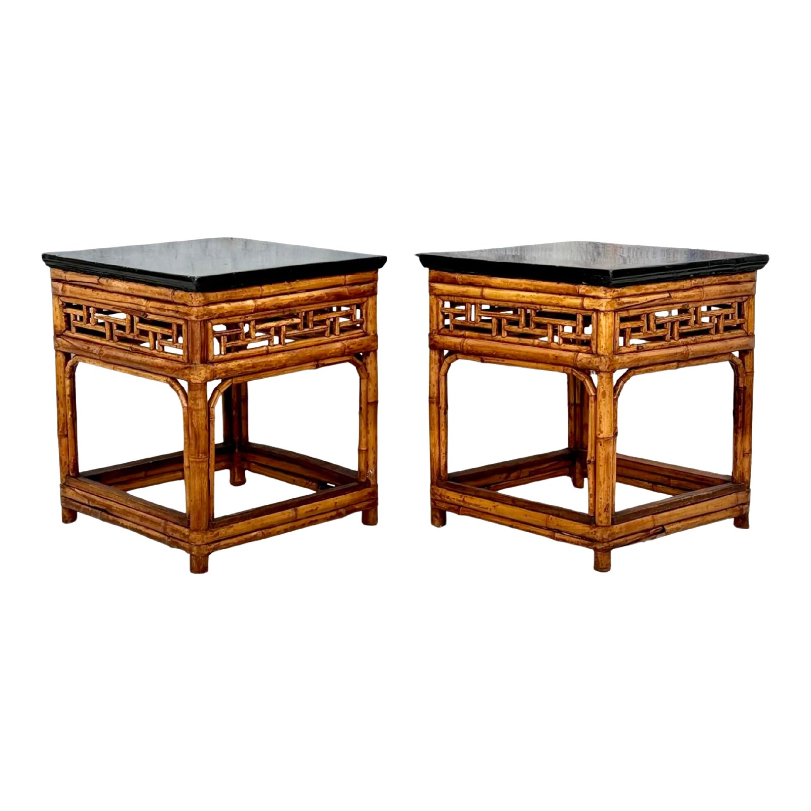 A Pair Chinese Export Ebonized Top Bamboo Side Tables | Chairish