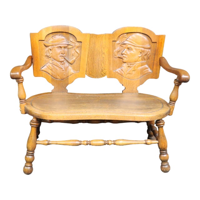 Quarter-Sawn Oak Smokers Bench | Chairish