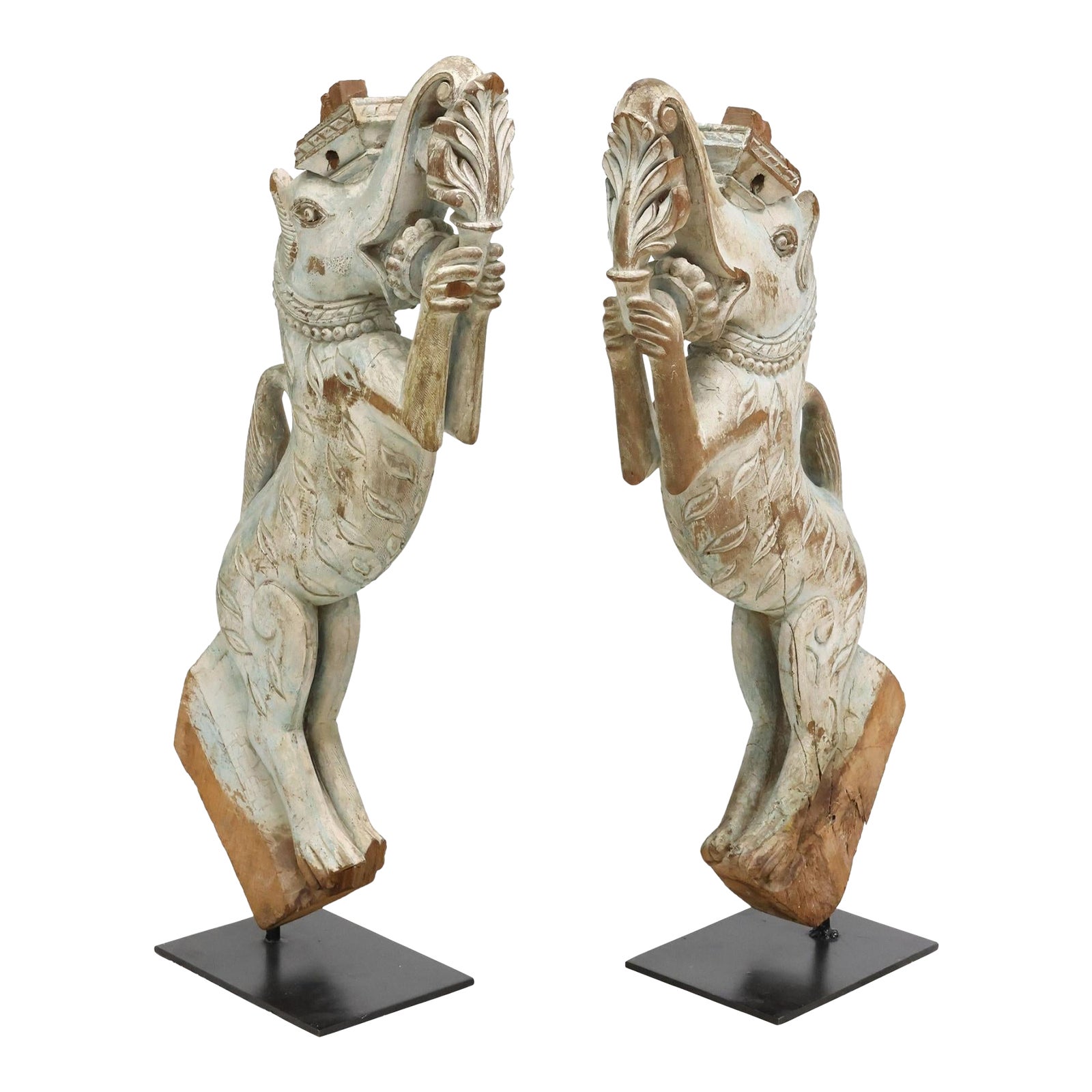 Southeast Asian Temple Pillar Strut Architectural Carved Painted Wooden ...