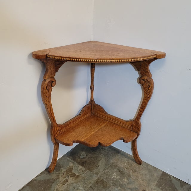 Victorian Tiger Oak Corner Table | Chairish