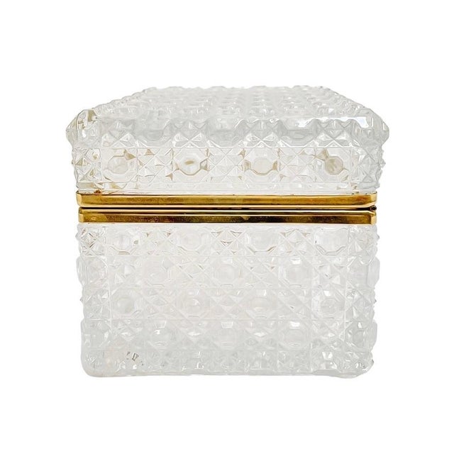 Mid 20th Century Large Diamond Cut Crystal Hinged Box | Chairish