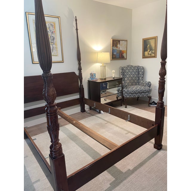 1980s Henredon Georgian Carved Mahogany Queen Size Four Poster Bed ...