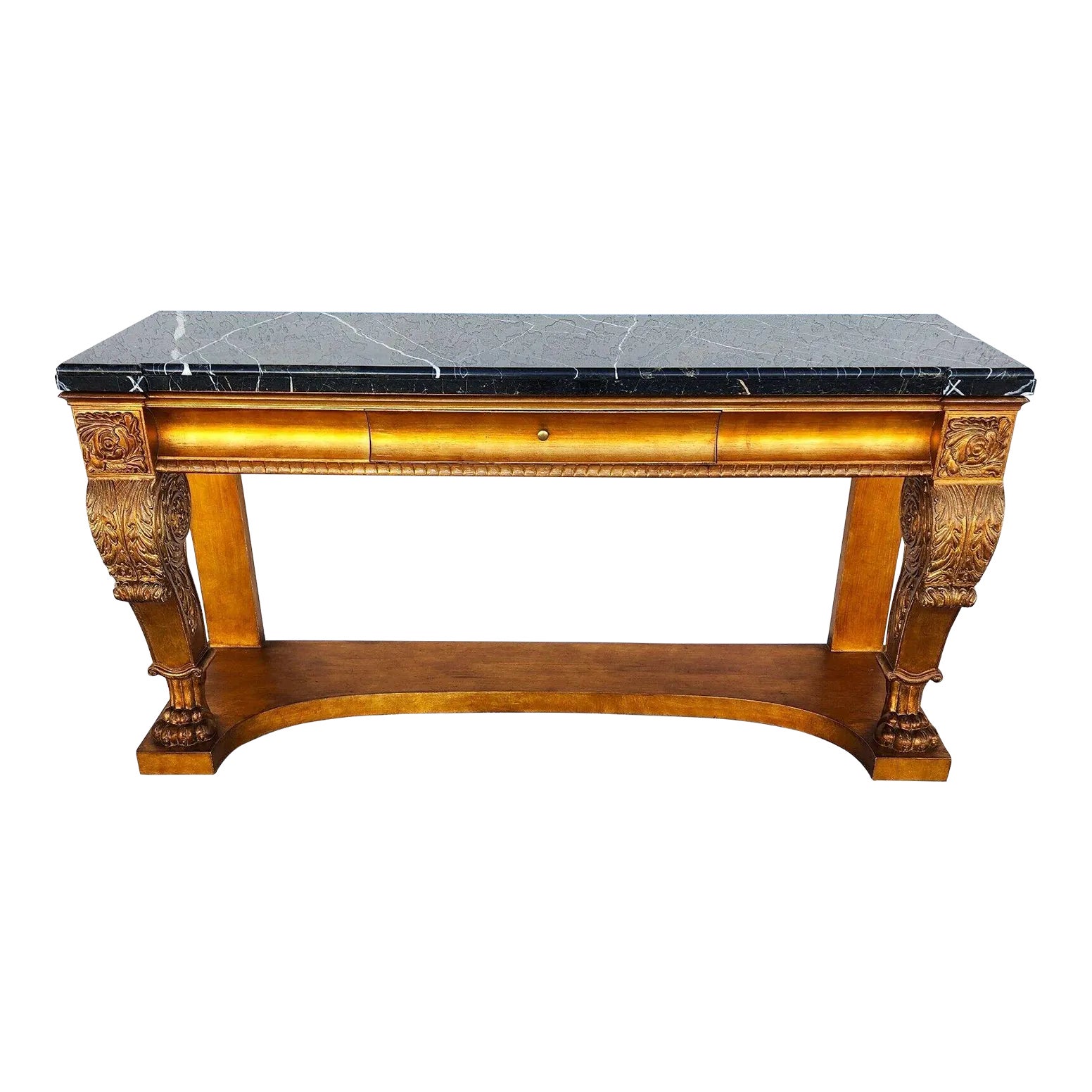 Console Table Marble & Giltwood Italian by Henredon | Chairish