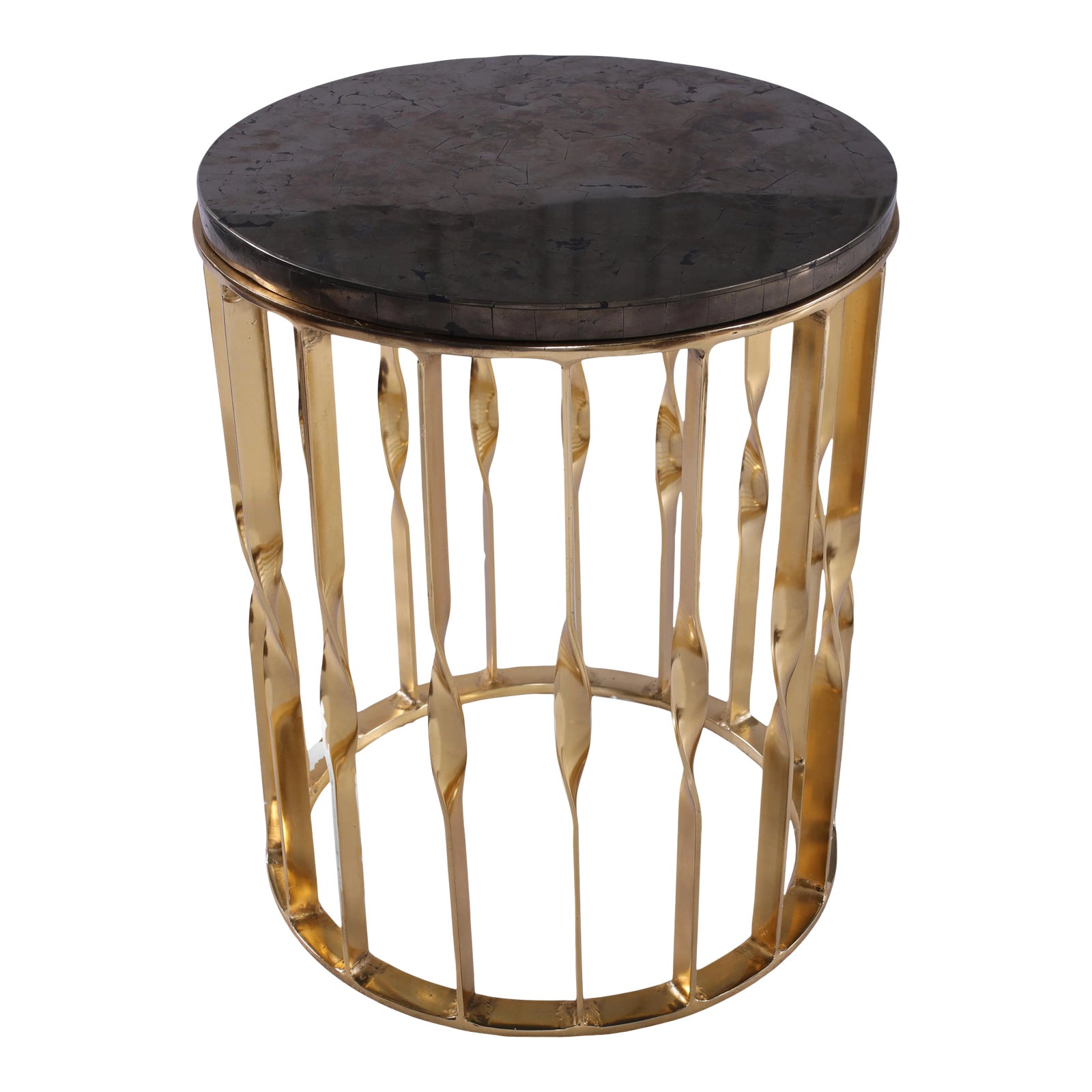 Rare Pyrite Golden Gemstone Luxe 18" Round Accent Side Table | Chairish