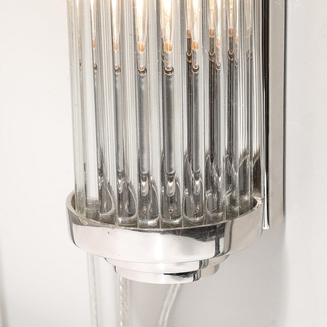 Art Deco Streamlined Linear Glass Rod Sconces W/ Chrome Fittings | Chairish