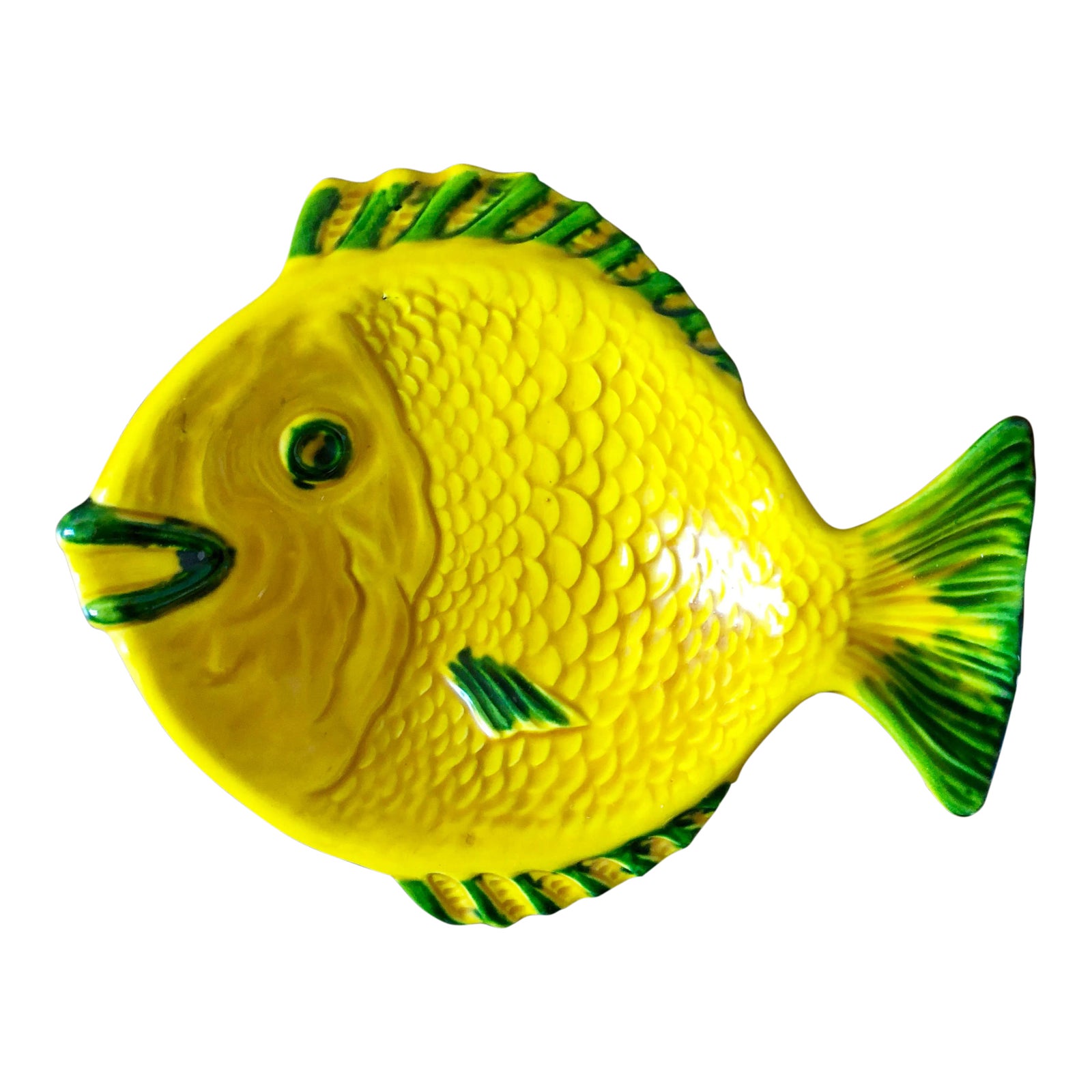 Vintage Yellow Green Italian Pottery Fish Dish | Chairish