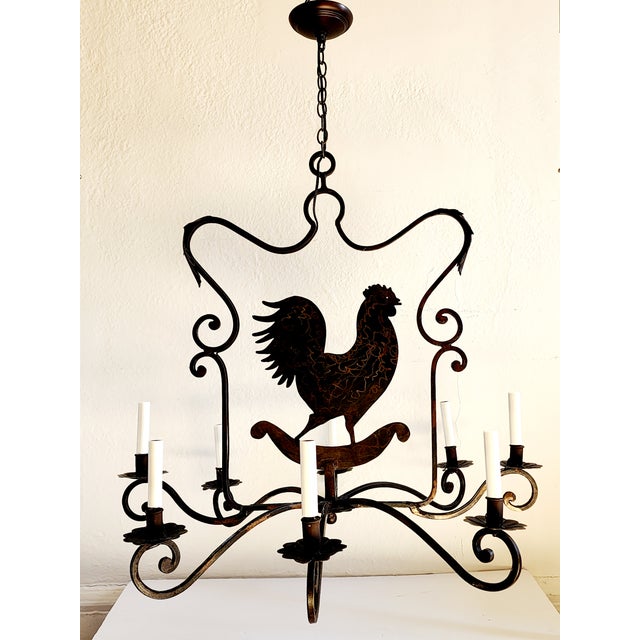 Vintage French Country Style Gilt Wrought Iron Rooster Chandelier ...