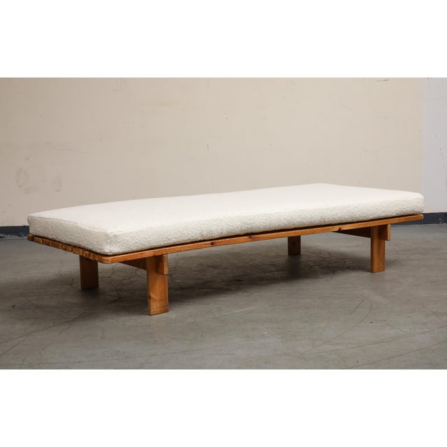1950s Danish Modern Minimalist Pine Daybed With New White Boucle ...