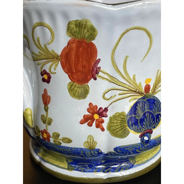 Italian Faience Hand Painted Flower Pots, a Pair | Chairish