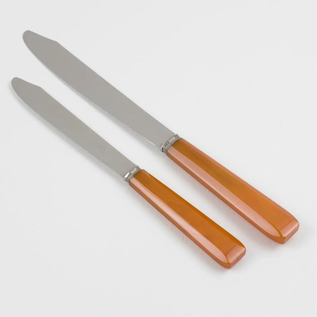 Art Deco Orange Bakelite and Stainless Steel Knives Set in Box, 24 ...