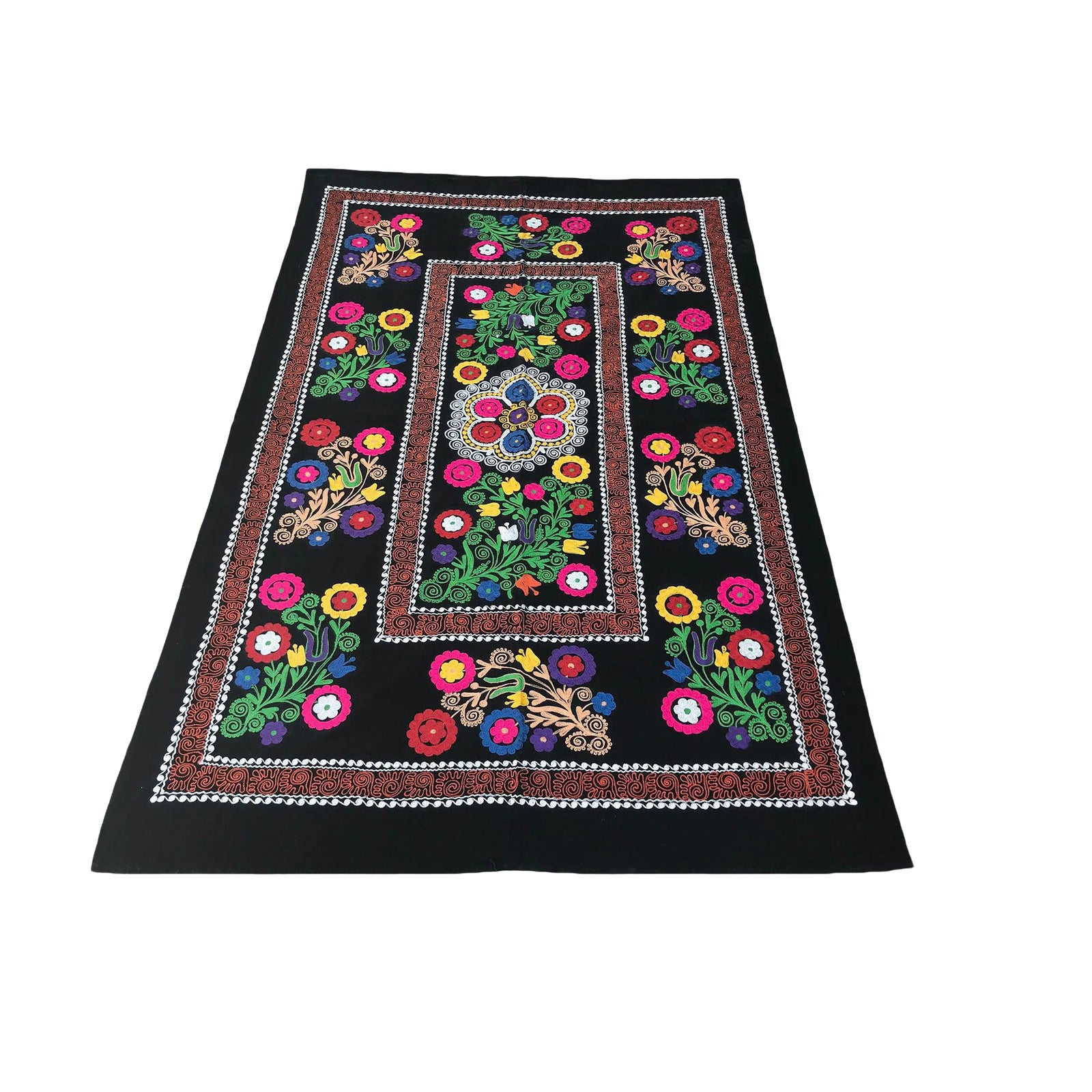 Velvet Suzani Throw With Flower Bouquets | Chairish