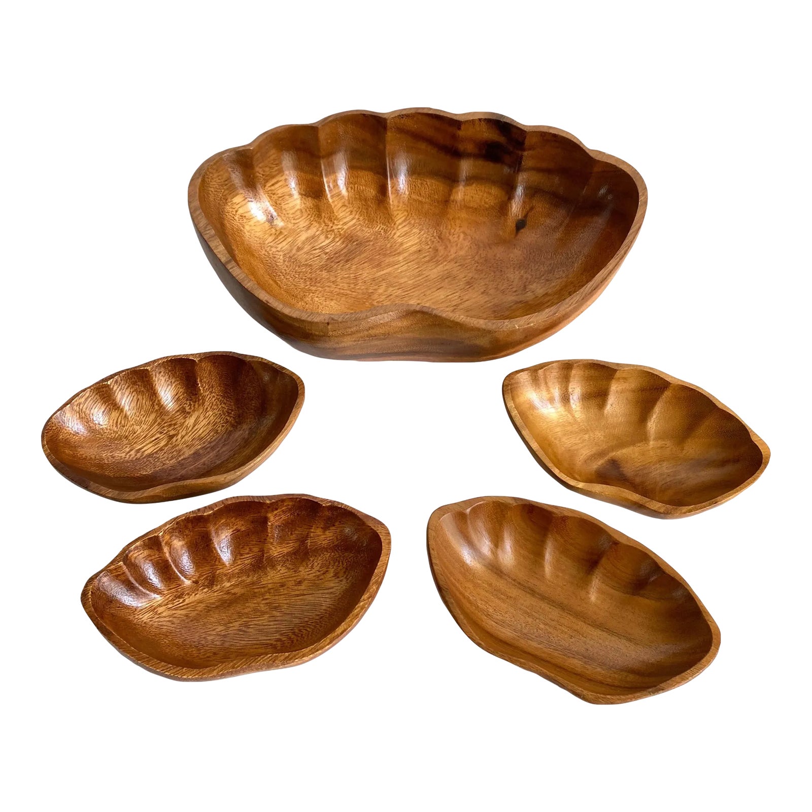 Mid Century 1960s Tiki Monkey Pod Shell Salad Bowls Carved Wood ...