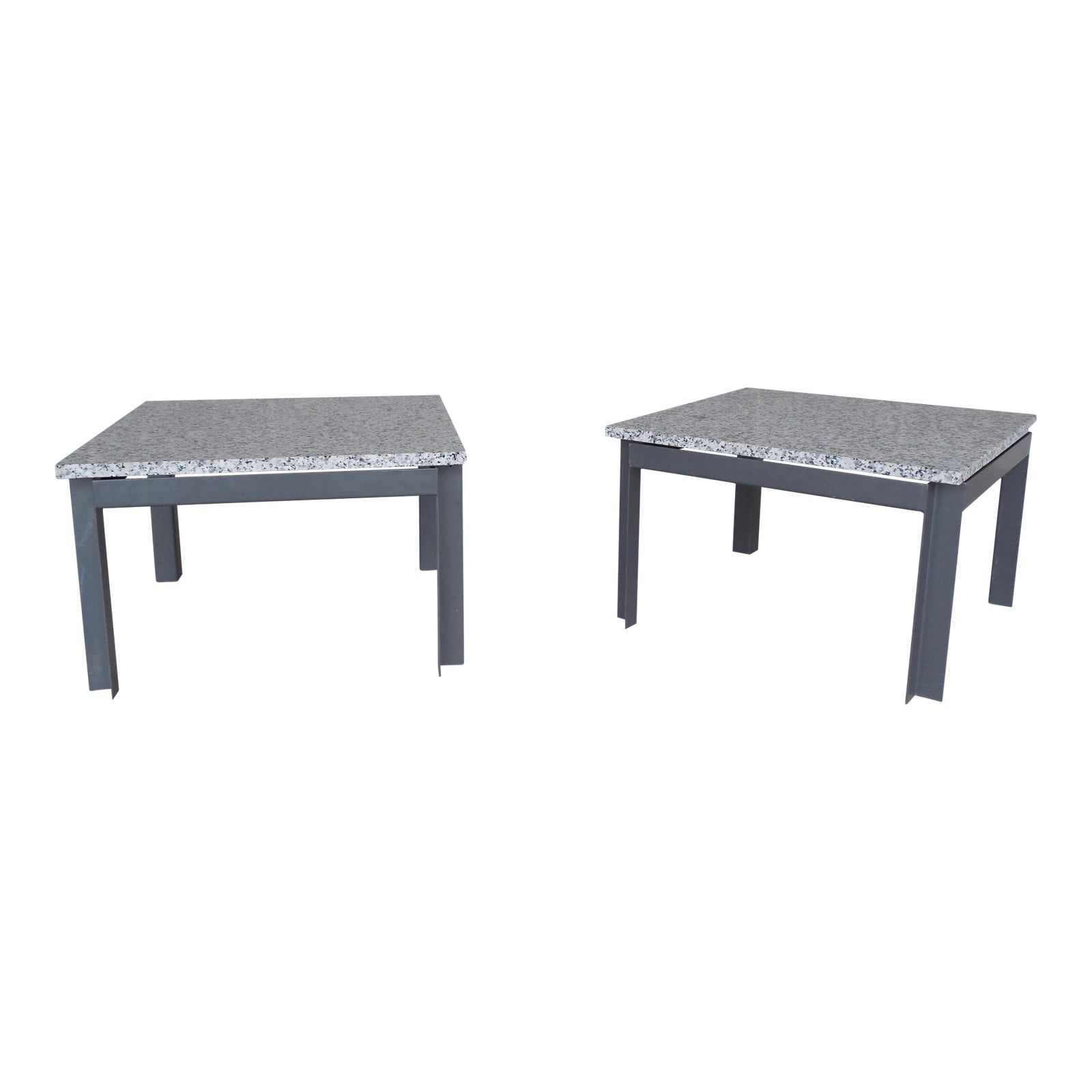 Mid Century Modern Floating Marble Top Steel Base Tables - A Pair ...