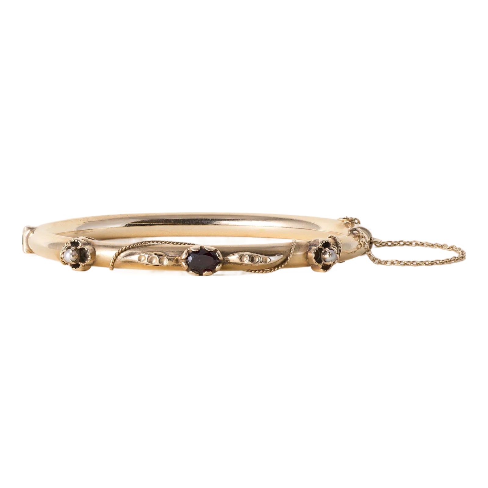 late 19th Century Victorian 14k Gold Garnet & Pearl Bangle | Chairish