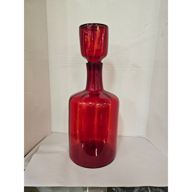 Mid Century Modern Red Art Glass Large Decanter With Large Stopper by ...