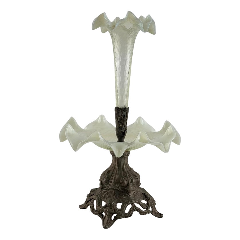Art Nouveau Opalescent Glass and Cast Metal Epergne, Early 20th Century ...