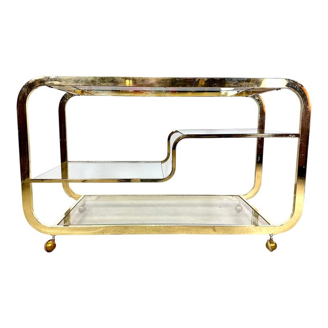 Mid Century Modern Milo Baughman Style Gold Tone and Glass Bar Cart by ...
