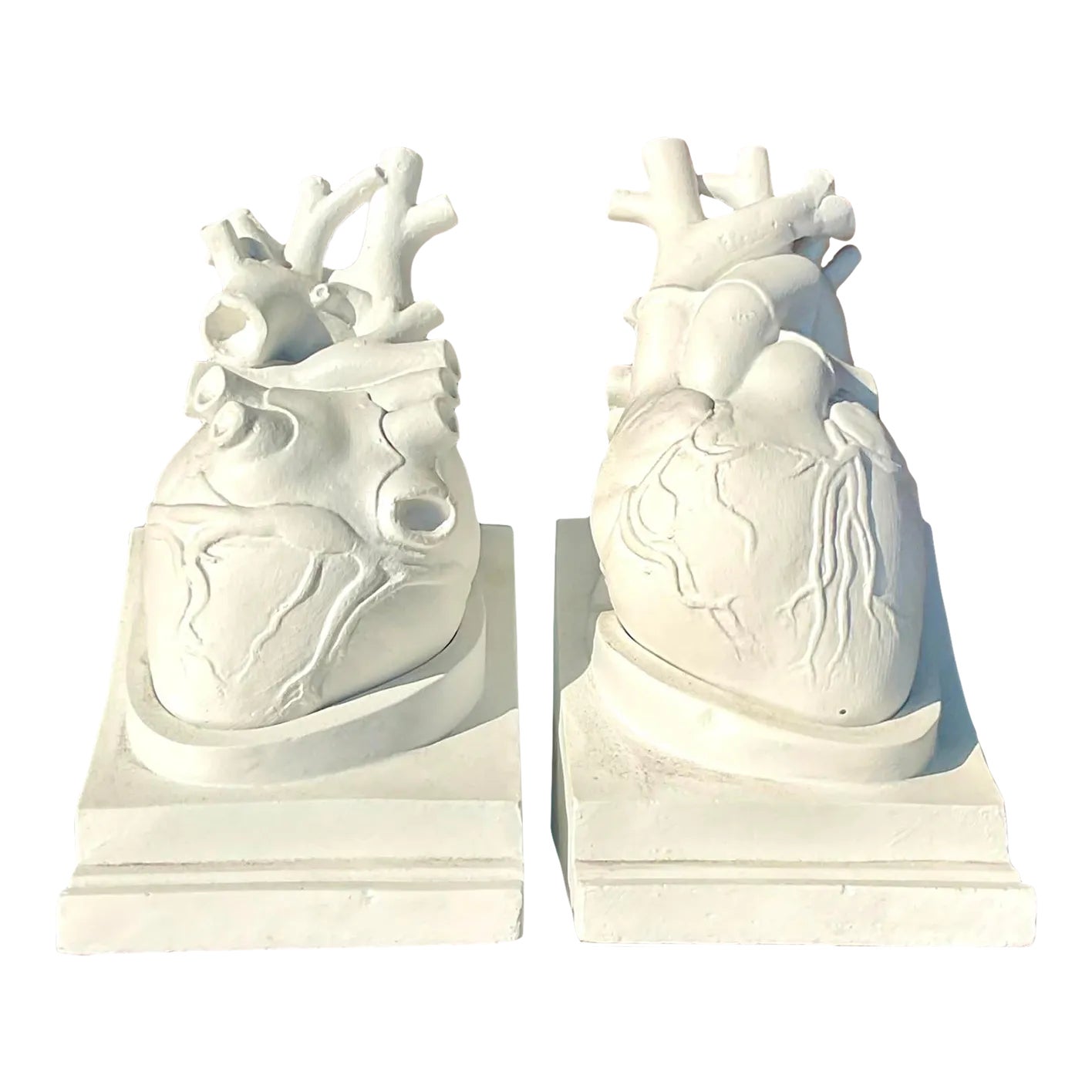 Vintage Boho 1950s Plaster Heart Bookends, Signed- Set of 2 | Chairish