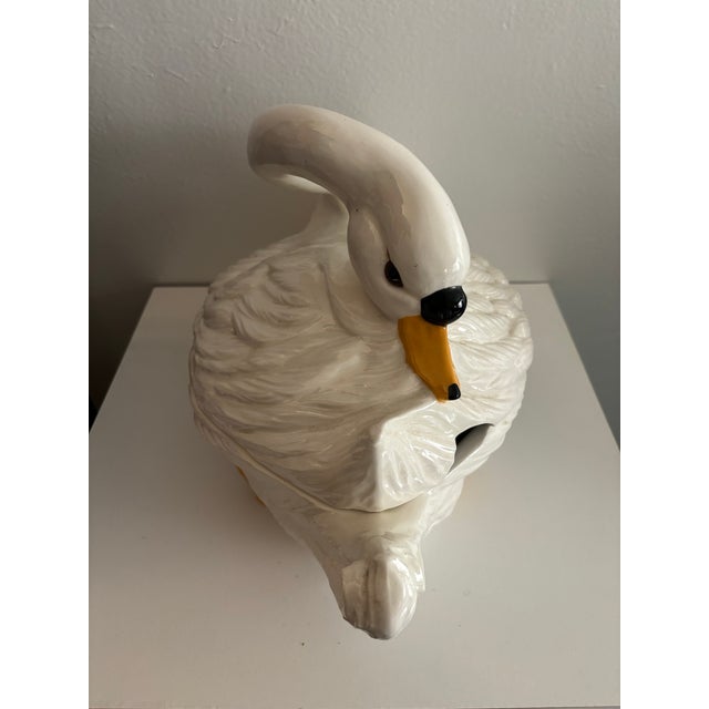 1990s Large Cream Painted Ceramic Covered Swan Tureen | Chairish