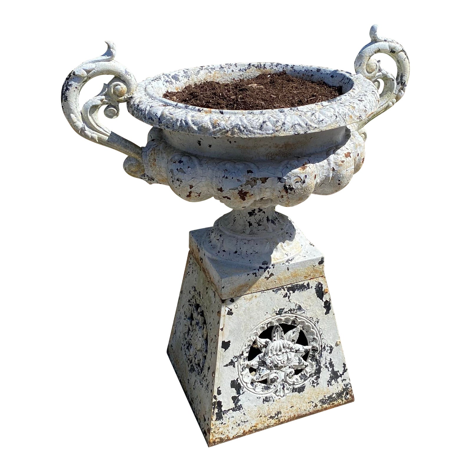 19th Century French Cast Iron Urn With Double Handles Pedestal Base ...